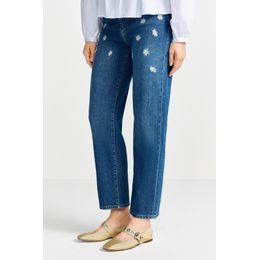 RICHROYAL Damen Relax-fit-Jeans, blau, Gr. 27, bestickt, unifarben, Denim/Jeans, Obermaterial: 99% Baumwolle, 1% Elasthan, Jeans, mit hochwertigen