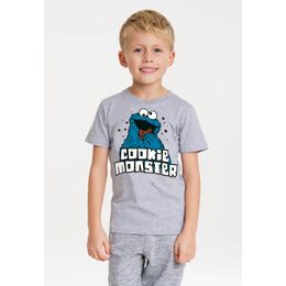 logoshirt M&auml;dchen T-Shirt "Sesamstra&szlig;e - Kr&uuml;melmonster", grau, Gr. 128, unifarben, 100% Baumwolle, Shirts, mit coolem Frontprint