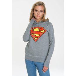 logoshirt Damen Kapuzensweatshirt "DC - Superman Logo", grau, Gr. S, unifarben, 80% Baumwolle, 20% Polyester, Sweatshirts, mit Superhelden-Print