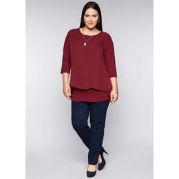 sheego Damen Blusenshirt "Blusenshirt", rot, Gr. 52, unifarben, 95% Viskose, 5% Elasthan, Webware:100% Polyester, Shirts