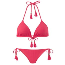 ELBSAND Damen Triangel-Bikini, rot, Gr. 42, strukturiert, unifarben, Recycling-Polyamid, Bikini-Sets, aus trendiger Rippware