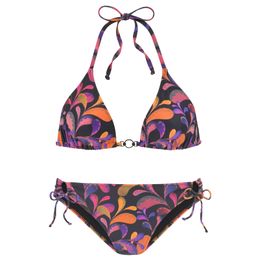 Vivance Damen Triangel-Bikini, schwarz, Gr. 32, bedruckt, Polyamid, Bikini-Sets, mit Zierring