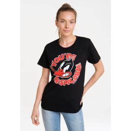 logoshirt Damen T-Shirt "Looney Tunes - Daffy Duck", schwarz, Gr. M, bedruckt, 100% Baumwolle, Shirts, mit lizenziertem Print