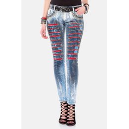 Cipo & Baxx CIPO & BAXX Damen Slim-fit-Jeans "Jeans", blau, Gr. 30, unifarben, 98% Baumwolle, 2% Elasthan, Jeans, mit Nietenbesatz, WD-375