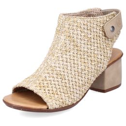 Rieker Damen Sandalette, Gr. 41, beige, Textil, Schuhe, Sommerschuh, Sandalette, Blockabsatz, in modischer Flecht-Optik