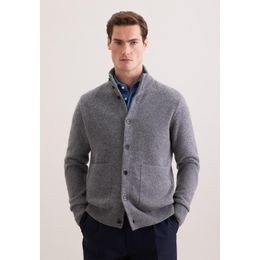 Strickjacke Seidensticker, Herren, Gr. L, grau, 55% Wolle, 25% Modal, 20% Polyamid, unifarben, regular fit, Strickjacken Strickjacke, 1/1 Kragen