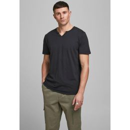 Jack & Jones JACK & JONES Herren T-Shirt "SPLIT NECK TEE", schwarz, Gr. S, Jersey, Obermaterial: 100% Baumwolle, Shirts, mit V-Ausschnitt