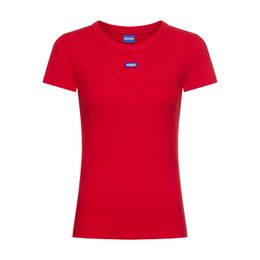 HUGO BLUE Damen T-Shirt "Easy Tee", rot, Gr. XS, unifarben, Rippstrick, Obermaterial: 96% Baumwolle, 4% Elasthan, Shirts, mit HUGO Aufn&auml;her