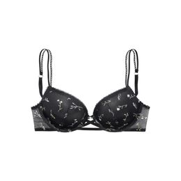 Vivance Damen Push-up-BH "Thea", Gr. 70, schwarz, Netz, Obermaterial: 56% Polyester, 38% Polyamid, 6% Elasthan, BHs, mit Blumen aus feiner