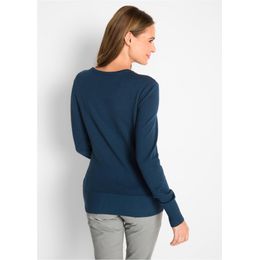 bonprix Damen Strickpullover "Feinstrickpullover"dunkelblau, Gr. 40, unifarben, Strick, Obermaterial: 70% Baumwolle, 30% Polyamid, Pullover, aus
