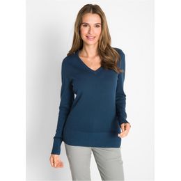 bonprix Damen Strickpullover "Feinstrickpullover"dunkelblau, Gr. 44, unifarben, Strick, Obermaterial: 70% Baumwolle, 30% Polyamid, Pullover, aus