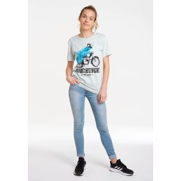 logoshirt Damen T-Shirt "Sesamstrasse - Kr&uuml;melmonster Motorrad", blau, Gr. L, bedruckt, 100% Baumwolle, Shirts, mit lizenziertem Print