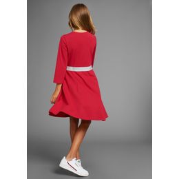 Kidsworld M&auml;dchen Skaterkleid "mit Glitzerband", rot, Gr. 140, unifarben mit Farbeinsatz, Jersey, Obermaterial: 95% Baumwolle, 5% Elasthan, Kleider,