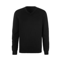 H.I.S. H.I.S Herren Strickpullover, schwarz, Basic, Gr. L, unifarben, Feinstrick, Obermaterial: 60% Baumwolle, 40% Polyester, Pullover, mit V-Ausschnitt,