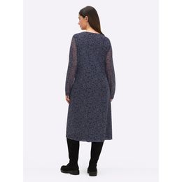 sheego Damen Druckkleid "Mesh-Kleid", blau, Gr. 54, bedruckt, gebl&uuml;mt, gemustert, mehrfarbig, 95% Polyester, 5% Elasthan, Kleider