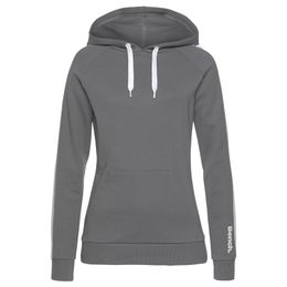 Damen Kapuzensweatshirt, BENCH. LOUNGEWEAR, Gr. 40, grau, Jersey, Obermaterial: 60% Baumwolle, 40% Polyester, bedruckt, unifarben mit Farbeinsatz,