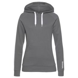 Damen Kapuzensweatshirt, BENCH. LOUNGEWEAR, Gr. 32, grau, Jersey, Obermaterial: 60% Baumwolle, 40% Polyester, bedruckt, unifarben mit Farbeinsatz,