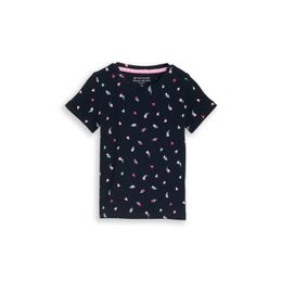 Tom Tailor M&auml;dchen Kurzarmshirtdunkelblau tulip, Gr. 92, bedruckt, Jersey, Obermaterial: 93% Baumwolle, 7% Elasthan, Shirts, mit Tulpen/Blumen-Print