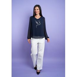 Seidel Moden Damen Langarmbluse, blau, Gr. 52, unifarben, Web, Obermaterial: 100% Polyester. Obermaterial 2: 95% Viskose, 5% Elasthan, Blusen, im