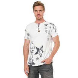 Rusty Neal Herren T-Shirt, wei&szlig;, Gr. M, bedruckt, 100% Baumwolle, Shirts, mit Skull-Print und Knopleiste