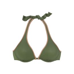 Bruno Banani Damen B&uuml;gel-Bikini-Top "Milano", gr&uuml;n, Gr. 38, gl&auml;nzend, unifarben, Recycling-Polyamid, Bikini-Oberteile, mit kupferfarbener Paspel