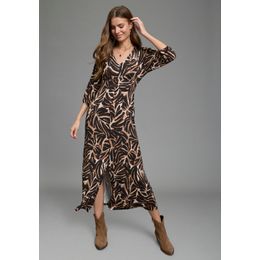 Laura Scott Damen Maxikleid, braun, Gr. 40, gemustert, Single Jersey, Obermaterial: 95% Viskose, 5% Elasthan, Kleider, mit Zierknopfleiste und