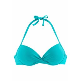 s.Oliver Damen Push-Up-Bikini-Top "Spain", blau, Gr. 38, unifarben, Microfaser, Microfaser, Bikini-Oberteile, in Wickeloptik