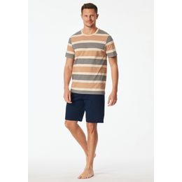 Schiesser Herren Shorty "Casual Nightwear", Gr. 48, blau, Single Jersey, Obermaterial: 100% Baumwolle, Homewear-Sets, mit Rundhalsausschnitt und