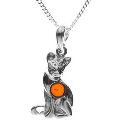 OSTSEE-SCHMUCK Damen Kette mit Anh&auml;nger "- Katze - Silber 925/000 - Bernstein", 42, Silber 925 (Sterlingsilber), silber, Silber 925 (Sterlingsilber),