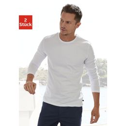 H.I.S. H.I.S Herren Langarmshirt, Gr. M, wei&szlig;, Jersey, Obermaterial: 95% Baumwolle, 5% Elasthan, unifarben, Basic, Shirts, Doppelpack Unterziehshirt aus