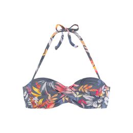 Vivance Damen B&uuml;gel-Bandeau-Bikini-Top "Leilani", grau, Gr. 40, bedruckt, floral, Recycling-Polyamid, Bikini-Oberteile, in getwisteter Optik