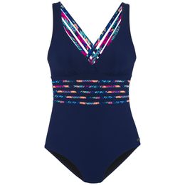 Lascana Damen Badeanzug "Exotic", blau, Gr. 40, unifarben, Recycling-Polyamid, Badeanz&uuml;ge, mit modisch &uuml;berkreuzten Tr&auml;gern