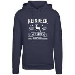 F4NT4STIC Damen Kapuzenpullover "Reindeer Aviation Retro Christmas Sign", blau, Gr. XXL, Obermaterial: 65% Baumwolle, 35% Polyester, Pullover,
