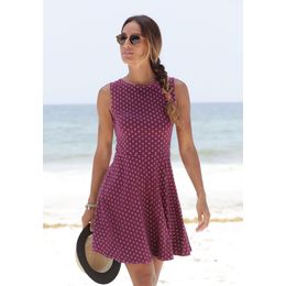 Damen Jerseykleid "mit dezenten Alloverdruck, Sommerkleid aus elastischer Baumwolle", wei&szlig;, Gr. 42, BEACHTIME BY LASCANA, Jersey, Obermaterial: 95%