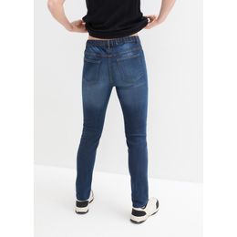 bonprix Damen Jeansjeggings "Jeggings Mid Waist, Bequembund", blau, Gr. 44, Abriebeffekte, unifarben, Denim/Jeans, Obermaterial: 82% Baumwolle, 17%