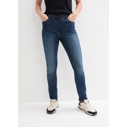 bonprix Damen Jeansjeggings "Jeggings Mid Waist, Bequembund", blau, Gr. 56, Abriebeffekte, unifarben, Denim/Jeans, Obermaterial: 82% Baumwolle, 17%