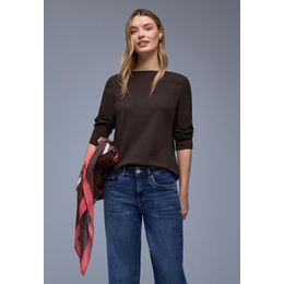 3/4-Arm-Shirt Street One, Damen, Gr. 42, braun (molten earth), Jersey, Obermaterial: 95% Baumwolle, 5% Elasthan, unifarben, normal h&uuml;ftbedeckend, U-Boot-Ausschnitt, Shirts 3/4-Arm-Shirt, in Rippstruktur