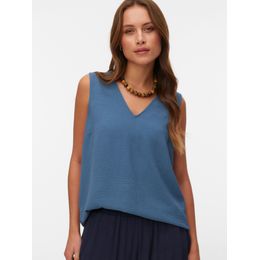 V&eacute;ro Moda VERO MODA Damen Shirttop "VMALVA S/L V-NECK TOP WVN NOOS"china blau, Gr. L, unifarben, Web, Obermaterial: 100% Polyester, Tops, Kunstfaser, regular
