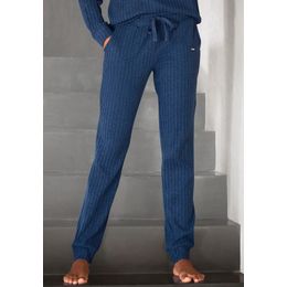 Lascana Damen Homewearhose, Gr. 40, blau, Rippware, Obermaterial: 56% Polyester, 41% Viskose, 3% Elasthan, meliert, unifarben, Hosen, Lounge-/