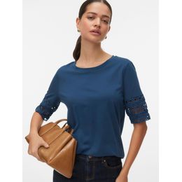 V&eacute;ro Moda VERO MODA Damen T-Shirt "VMIVACY 2/4 O-NECK TOP JRS BTQ"schwarz denim, Gr. M, unifarben, Jersey, Obermaterial: 100% Baumwolle, Shirts, mit