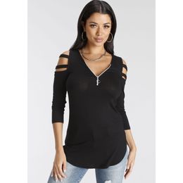 Melrose Damen 3/4-Arm-Shirt, schwarz, Gr. 40, unifarben, Jersey, Obermaterial: 95% Viskose, 5% Elasthan, Shirts, 3/4-&Auml;rmel, figurbetonte Passform,