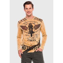 Cipo & Baxx CIPO & BAXX Damen T-Shirt "Langarmshirt", beige, Gr. M, bedruckt, 95% Baumwolle, 5% Elasthan, Shirts, mit modischem Print