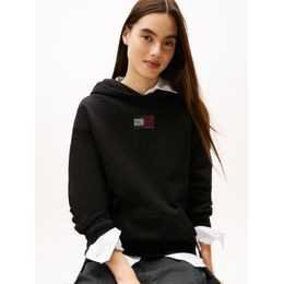 Tommy Jeans Damen Kapuzensweatshirt "TJW RLX PARTY FLAG HOODIE EXT", schwarz, Gr. XL, unifarben, Sweatware, Obermaterial: 100% Baumwolle, Sweatshirts