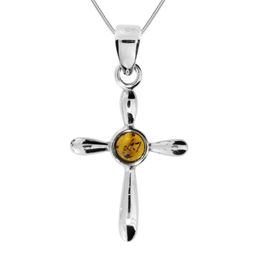 OSTSEE-SCHMUCK Damen Kette mit Anh&auml;nger "- Kreuz 24 x 16 - Silber 925/000 - Bernstein", 50, Silber 925 (Sterlingsilber), silber, Silber 925