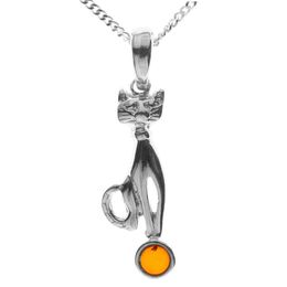 OSTSEE-SCHMUCK Damen Kette mit Anh&auml;nger "- Katze - Silber 925/000 - Bernstein", 60, Silber 925 (Sterlingsilber), silber, Silber 925 (Sterlingsilber),