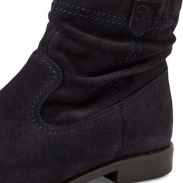 Tamaris Damen Stiefelette, Gr. 36, blau, Veloursleder, unifarben, Schuhe, Blockabsatz, Boots mit Falten im slouchy Look