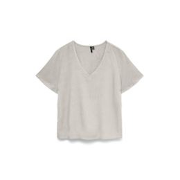 V&eacute;ro Moda VERO MODA Damen Blusenshirt "VMMYMILO S/S V-NECK TOP WVN GA"silber lining, Gr. M, unifarben, Jersey, Obermaterial: 55% Viskose, 45% Leinen, Shirts,
