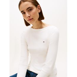 Tommy Hilfiger Damen Langarmshirt "SLIM 5X2 RIB BOAT-NK LS mit U-Boot Ausschnitt und Rippstruktur", beige, Gr. XXL, unifarben, Single Jersey,