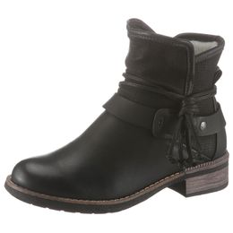 Rieker Damen Winterboots, Gr. 42, schwarz, Lederimitat, Schuhe, Winterstiefelette, Blockabsatz, Warmfutter, mit Zierb&auml;nder