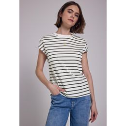 Damen T-Shirt, wei&szlig;, Gr. 34, STREET ONE STUDIO, gestreift, Web, 100% Baumwolle, Shirts, aus reiner Baumwolle